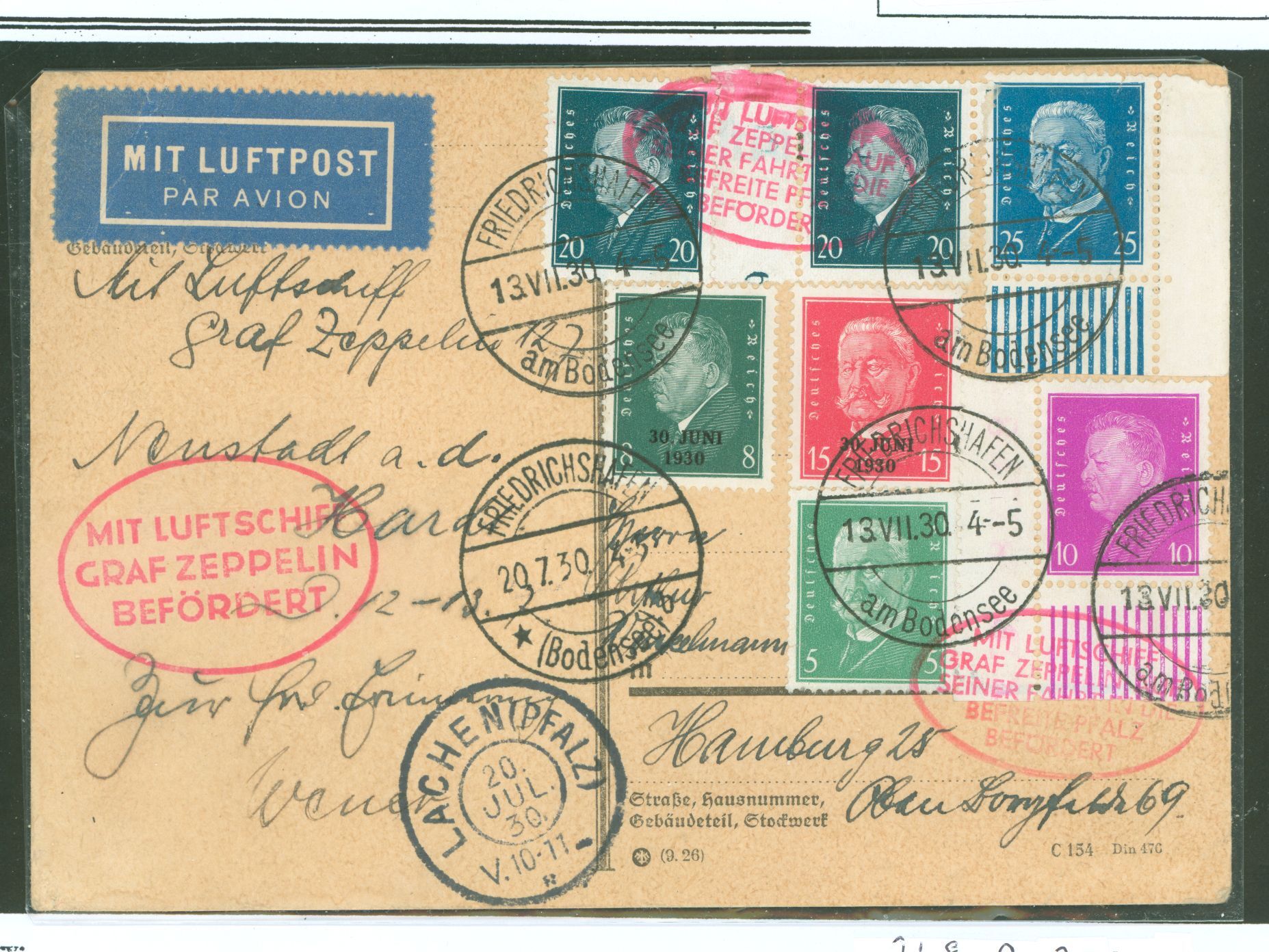 Germany 368-9/372/374-5 Card Carried on board the July 1930 Graf ...