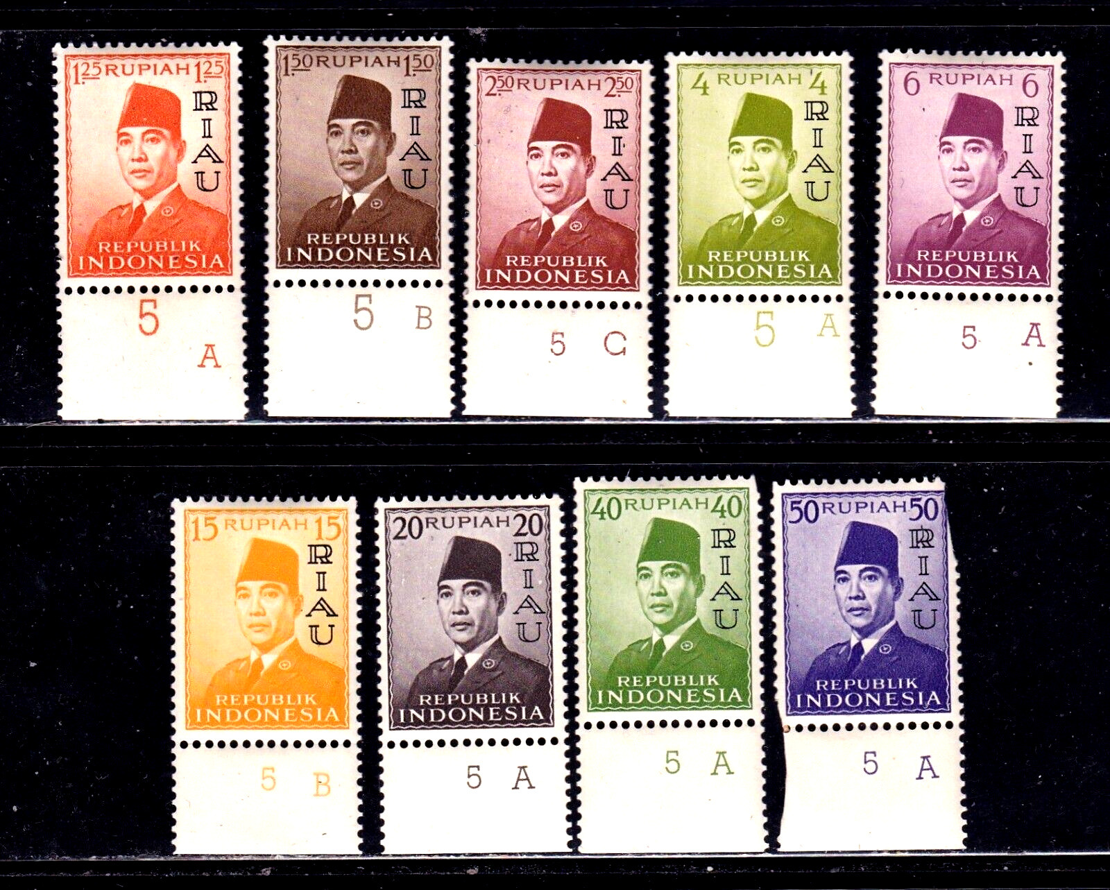 Indonesia - Riau stamps #32 - 40, MNH OG, stamps are cupped, SCV $96.70 ...