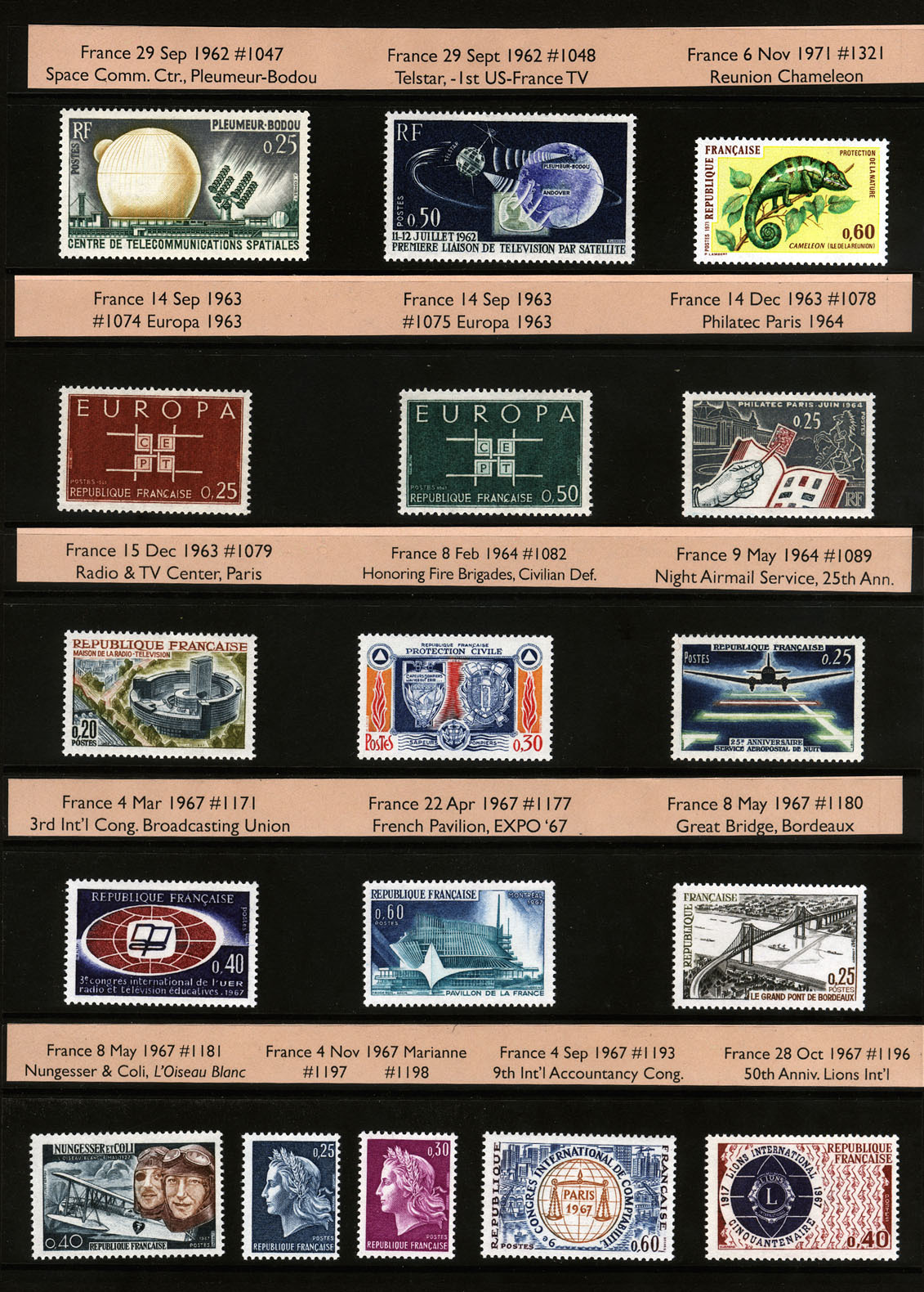 France selection of commemorative stamps between 1962 & 1967, MNH ...