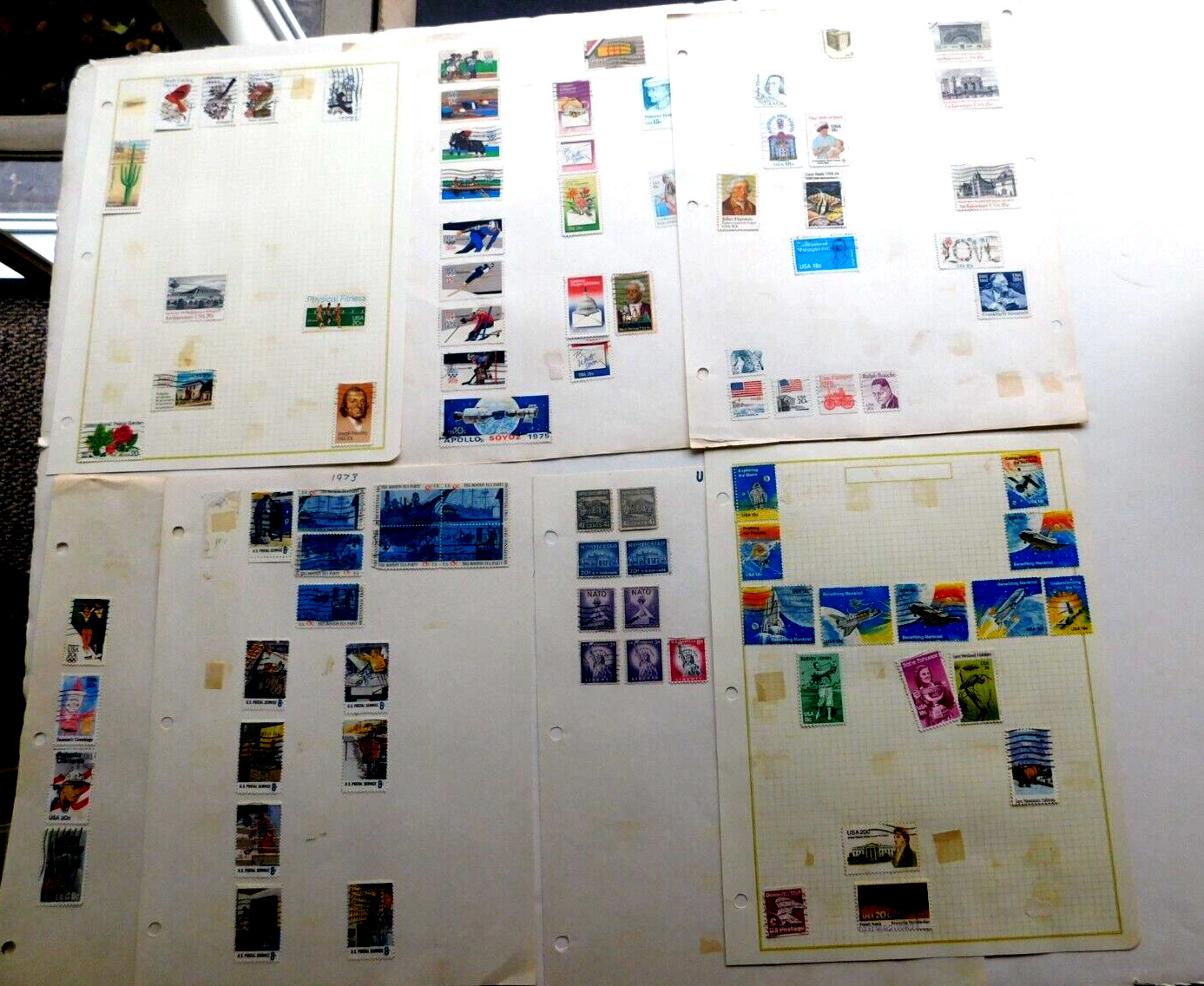 US Approx 600 stamps on Album Pages, Precancels, Reg, Air, 10c Famous ...