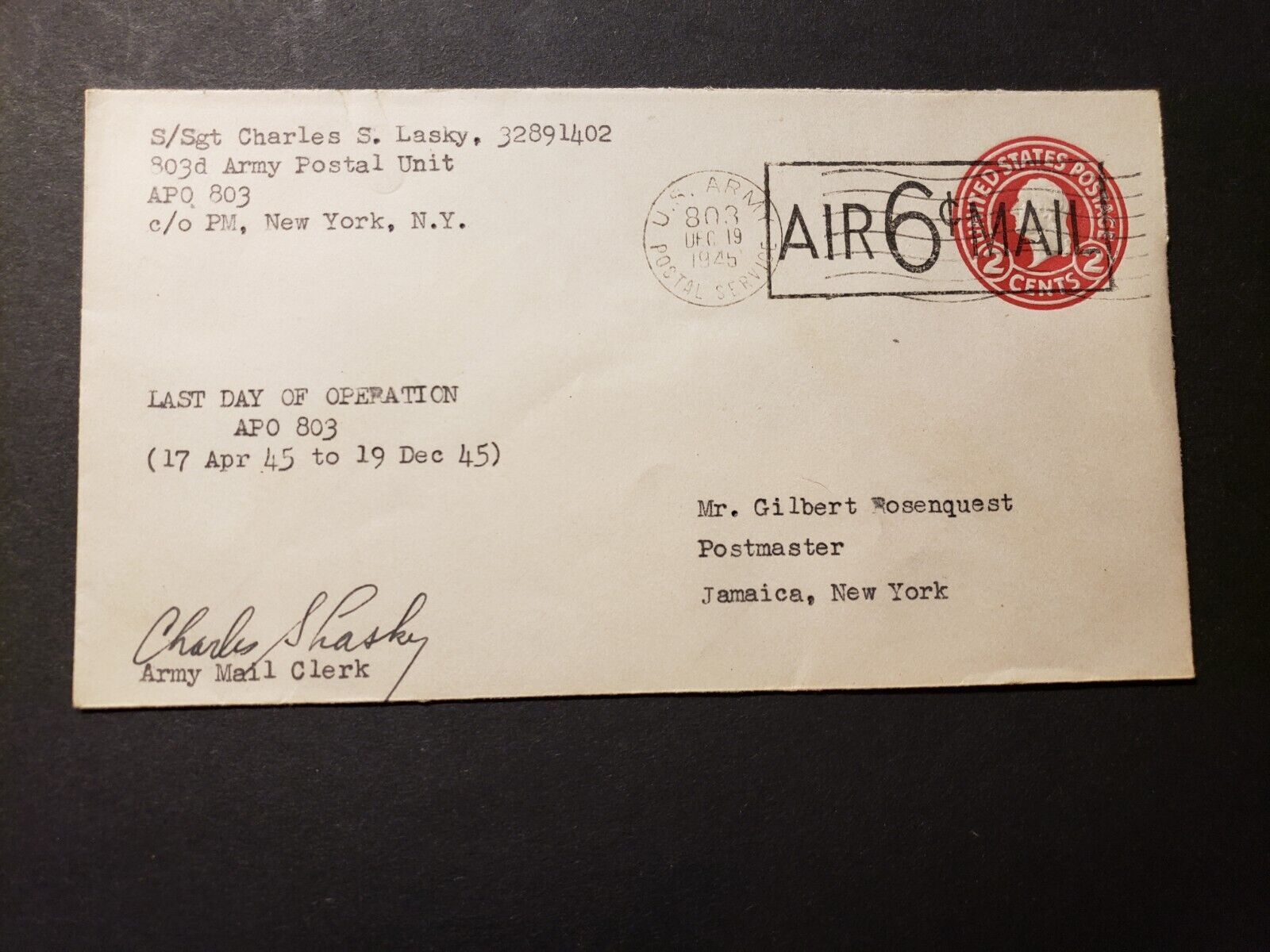 APO 803 BAD NEUSTADT, GERMANY 1945 WWII Signed Army Cover LAST DAY of ...