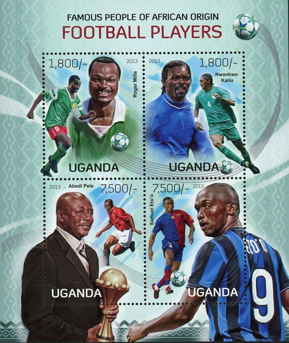 Football Players Stamp Roger Milla Nwankwo Kanu Abedi Pele S/S MNH ...
