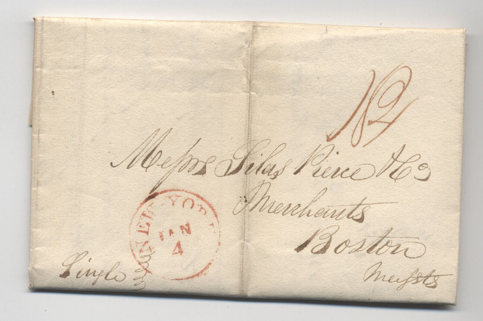1828 New York city to Boston stampless folded letter bill of lading [H ...