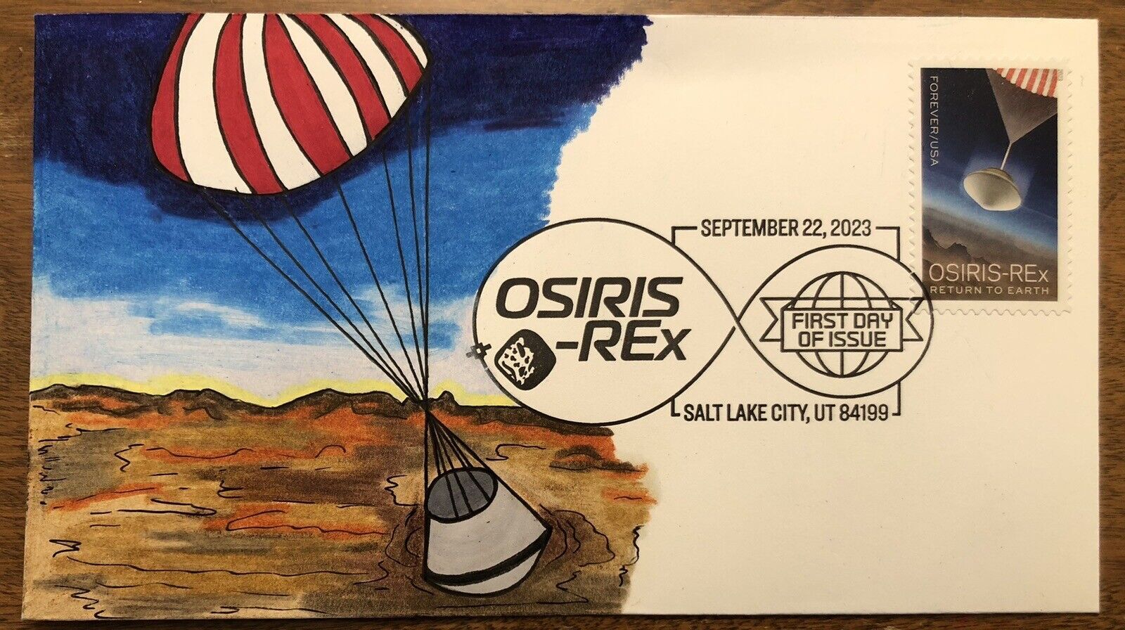 2023 Osiris-Rex FDC HAND DRAWN PAINTED CACHET Asteroid Capsule ...