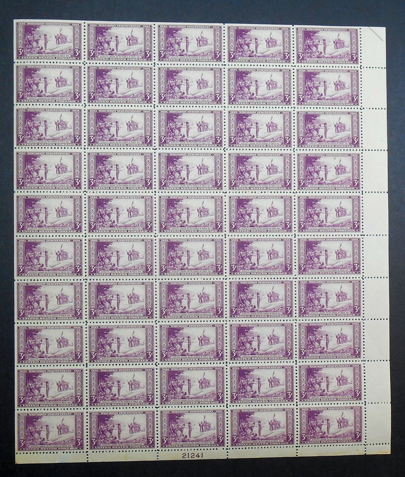 1934 Wisconsin 300 years statehood 3c Sc 739 full sheet of 50 premium ...
