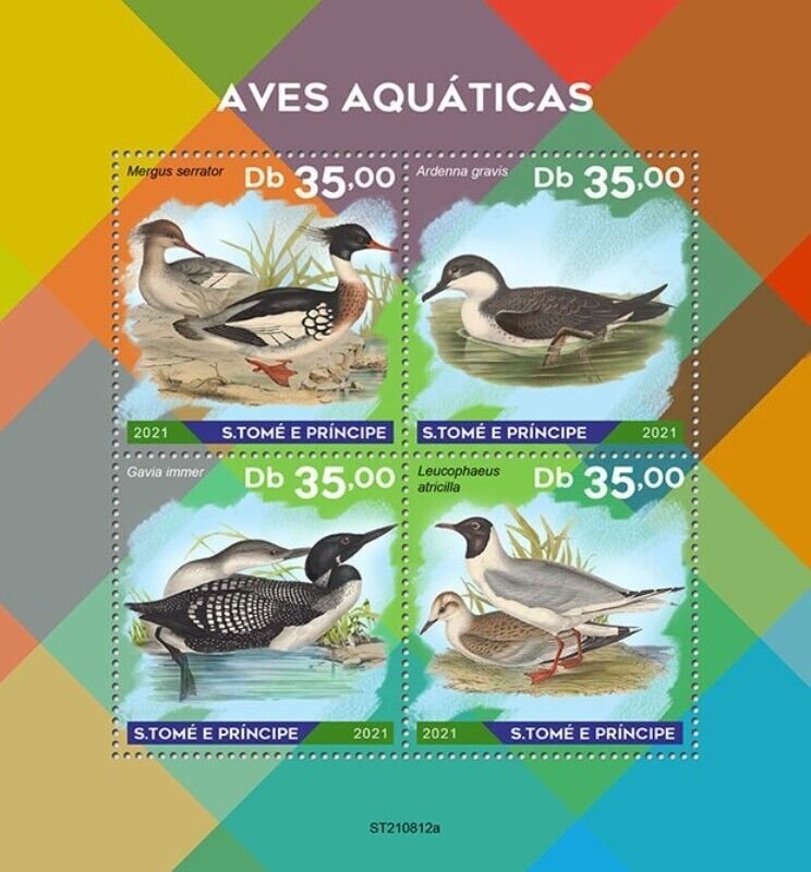 St Thomas - 2021 Water Birds, Loon, Laughing Gull - 4 Stamp Sheet ...
