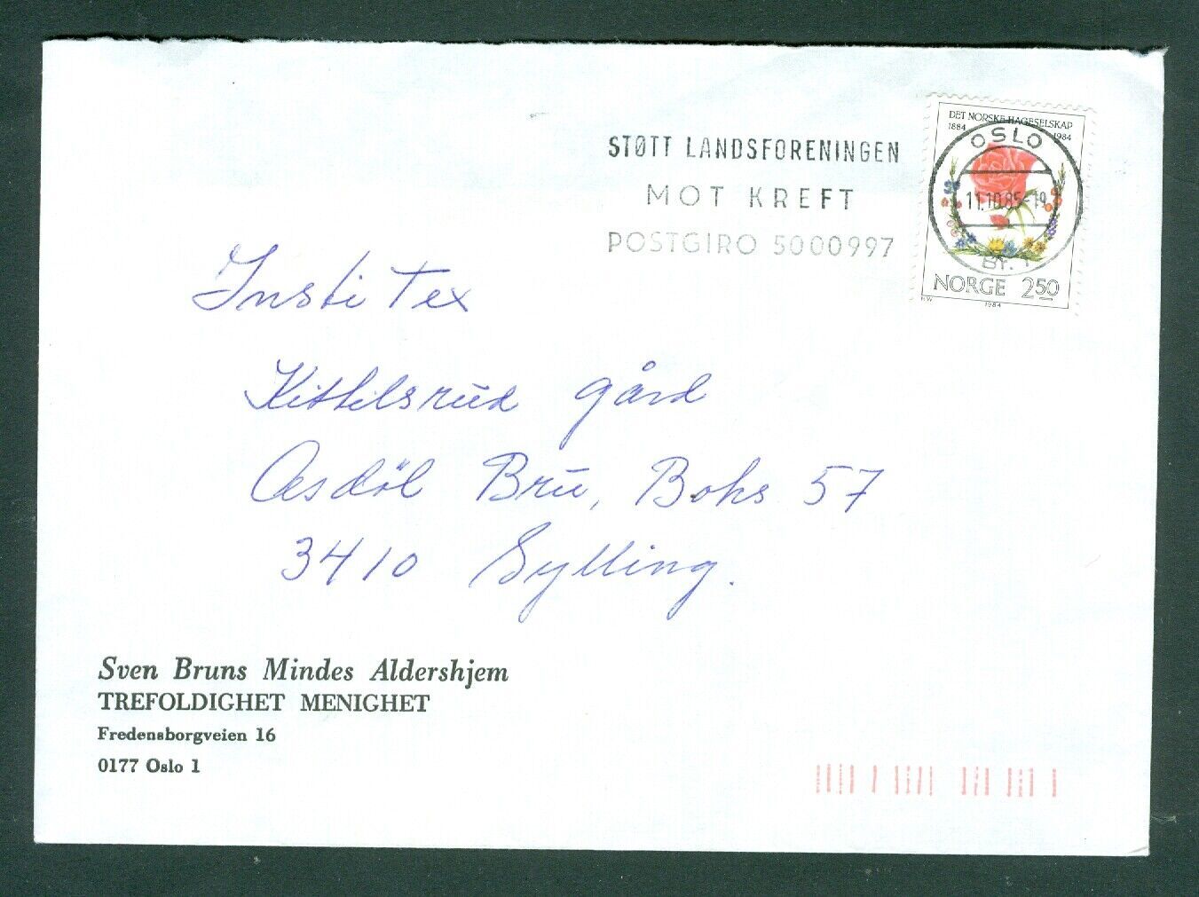 Norway. 1985 Cover Commercial. Oslo. 2.50 Kr Flowers. Adr: Sylling ...