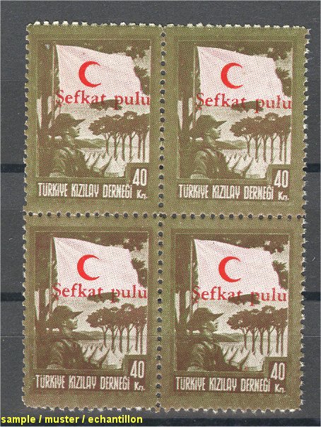 Turkey, BOY SCOUT topic stamp, postal tax stamp from 1949, block of 4 ...