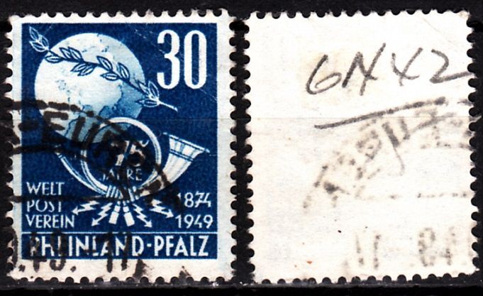 GERMANY / French Zone RHEINLAND-PFALZ 1949. Post: UPU - 75. 30Pf, Used ...