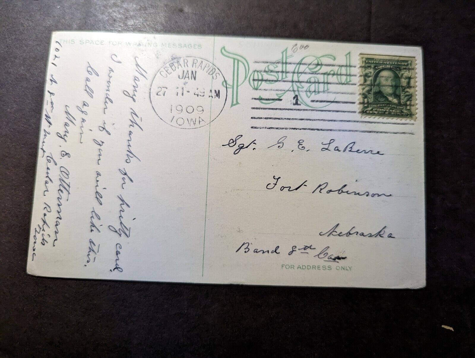 1909 USA Locomotive Train Postcard Cover Cedar Rapids IA to Fort ...