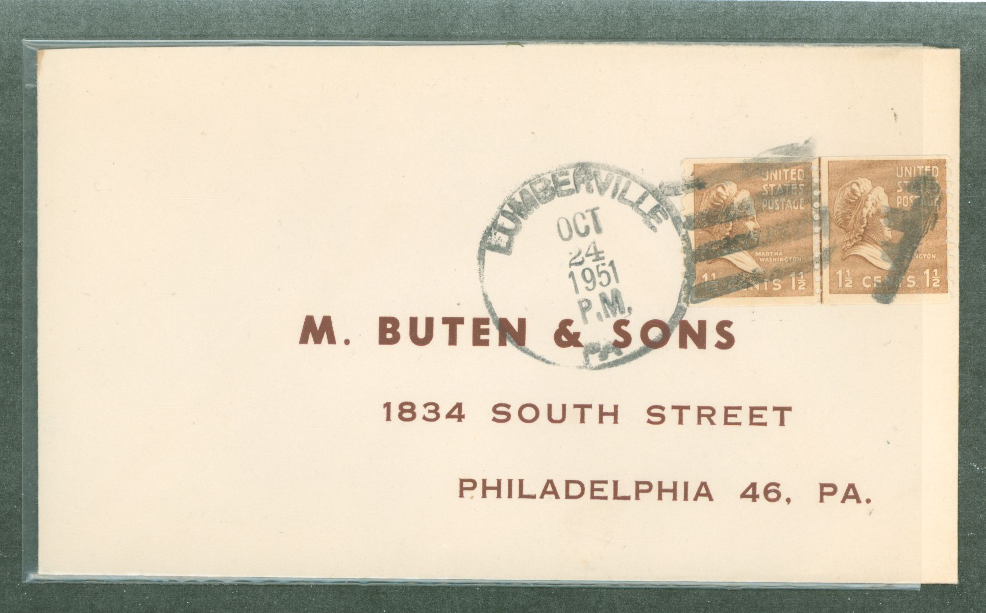 US 840 1.5c Martha Washington Prexie line pair franking this October ...