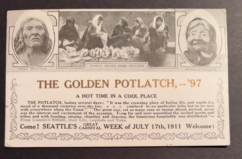 1911 USA Postcard Cover to Los Angeles CA The Golden Potlach Indians ...