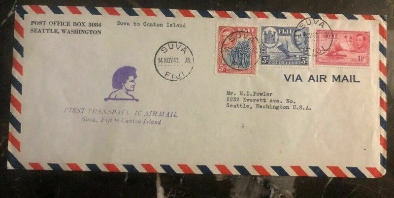 1941 Suva Fiji First Transpacific Airmail Cover To Seattle Wa USA Via ...