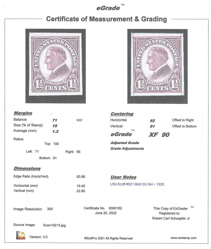 631 1 1/2 cent Harding Stamp mint OG NH EGRADED XF 90 XXF | United ...