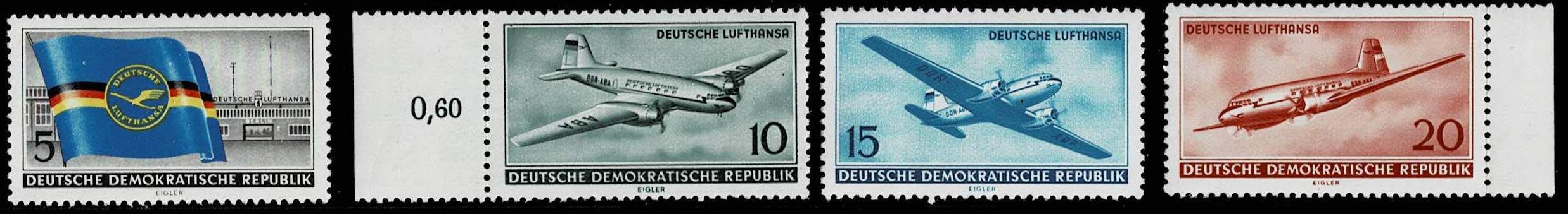DDR 1956,Sc.#280-283 MNH Opening of civil aviation in the GDR | Europe ... DDR 1956,Sc.#280-283 MNH Opening of civil aviation in the GDR | Europe ...