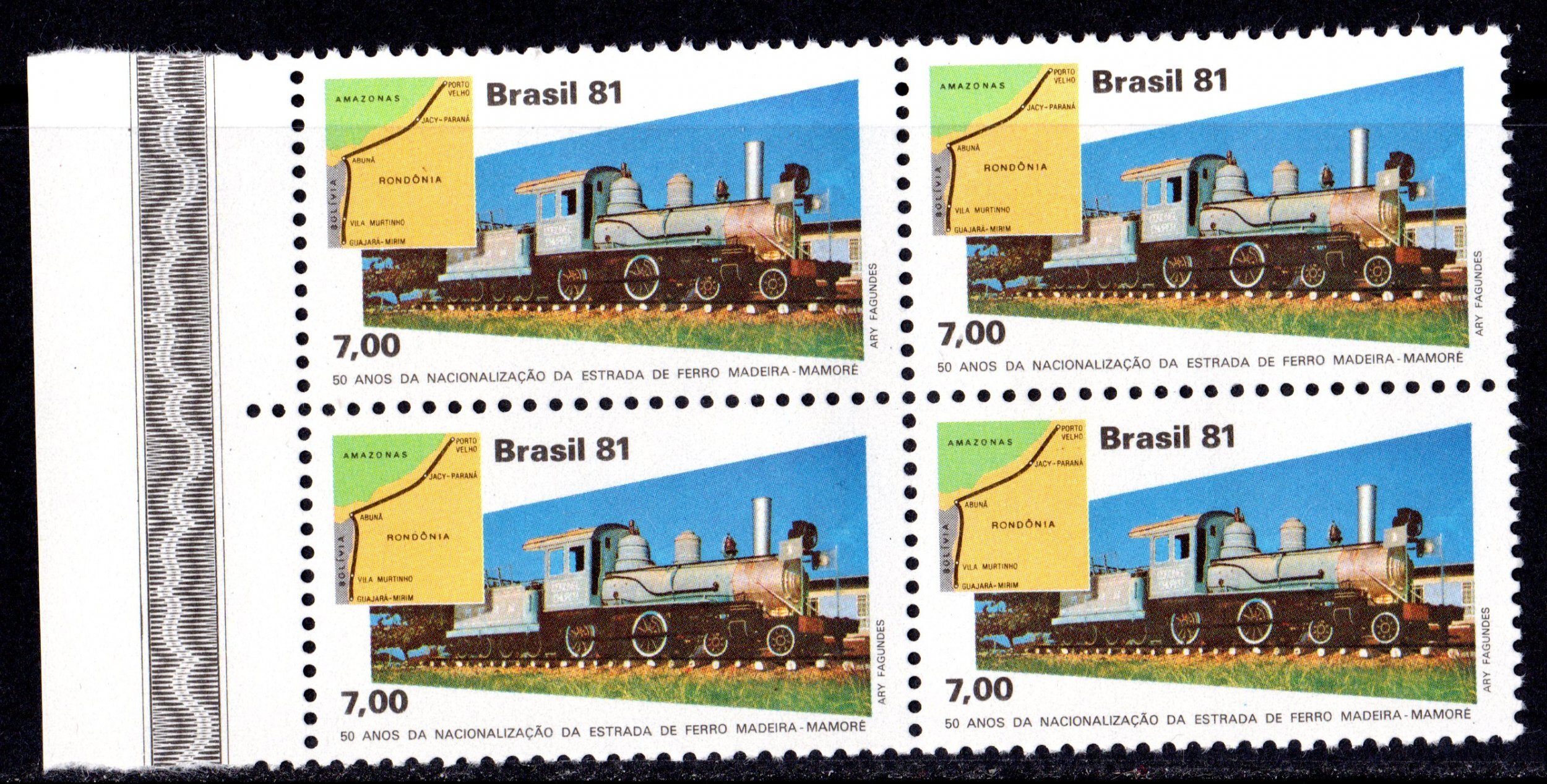 Brazil 1981 Sc#1750 Madeira-Mamore Railroad - Train Block of 4 MNH ...