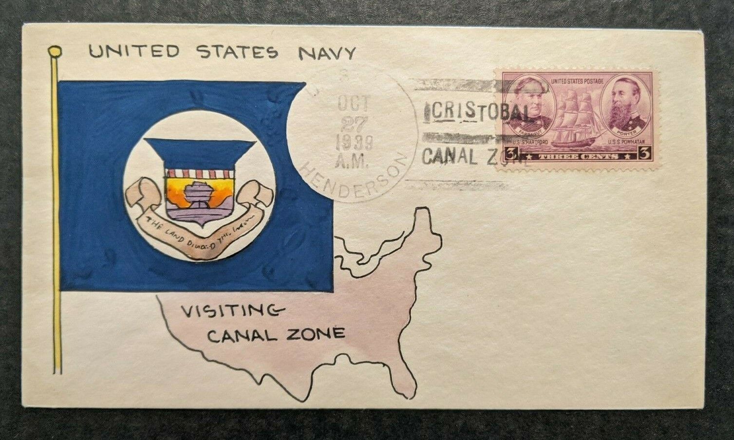 1939 Hand Painted USS Henderson Weigand Cristobal Canal Zone Naval ...