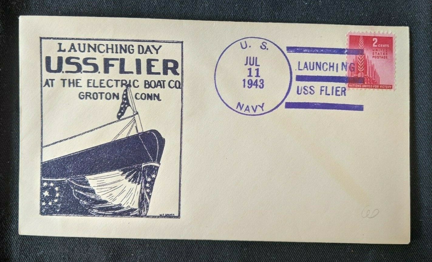 1943 USS Flier Launching US Navy Submarine Naval First Day Cover ...