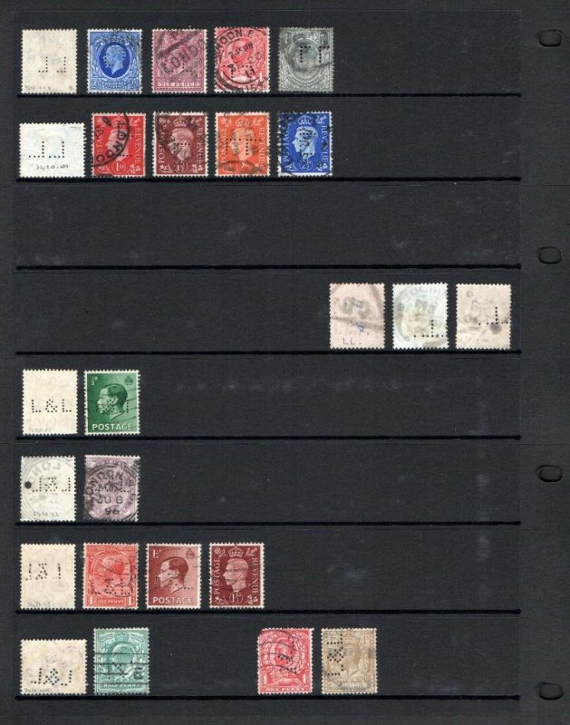 Collection of Queen Victoria - George VI Perfins on Double Sided Page ...