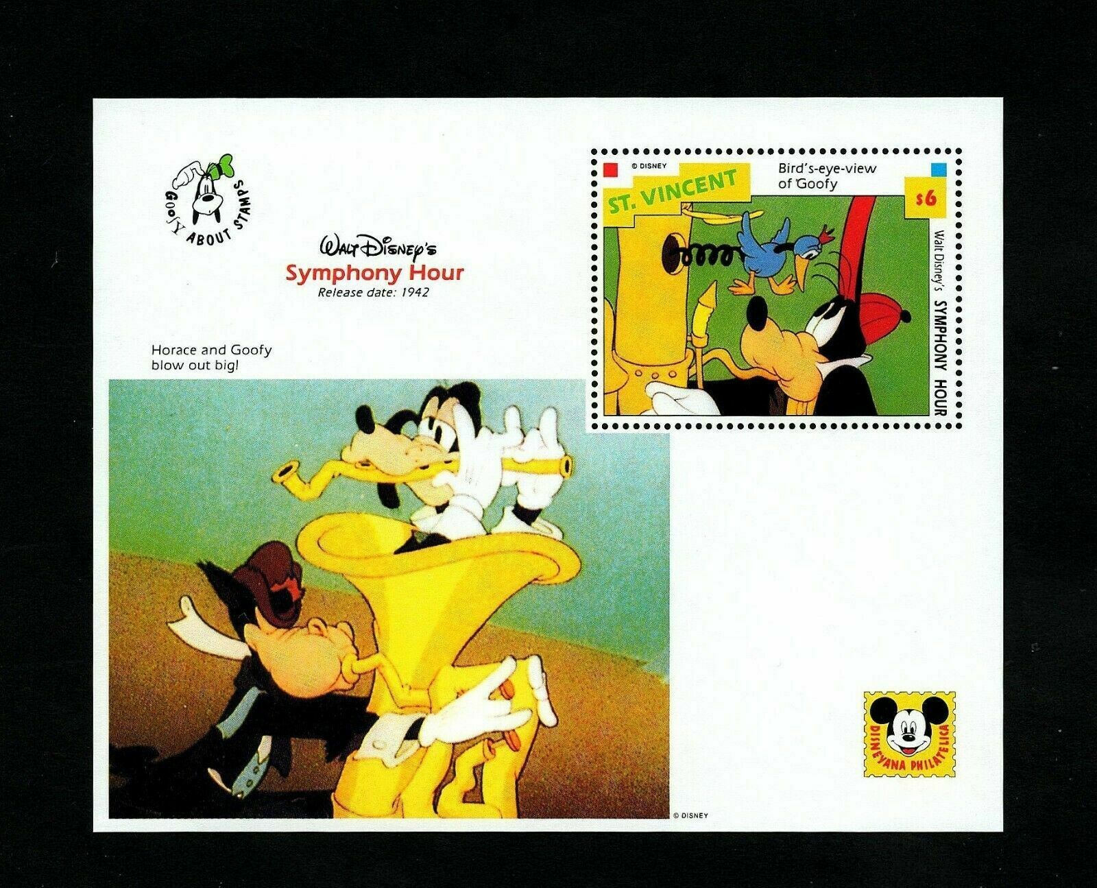 ST VINCENT - 1992 - DISNEY - SYMPHONY HOUR - GOOFY - TUBA - MINT - MNH ...