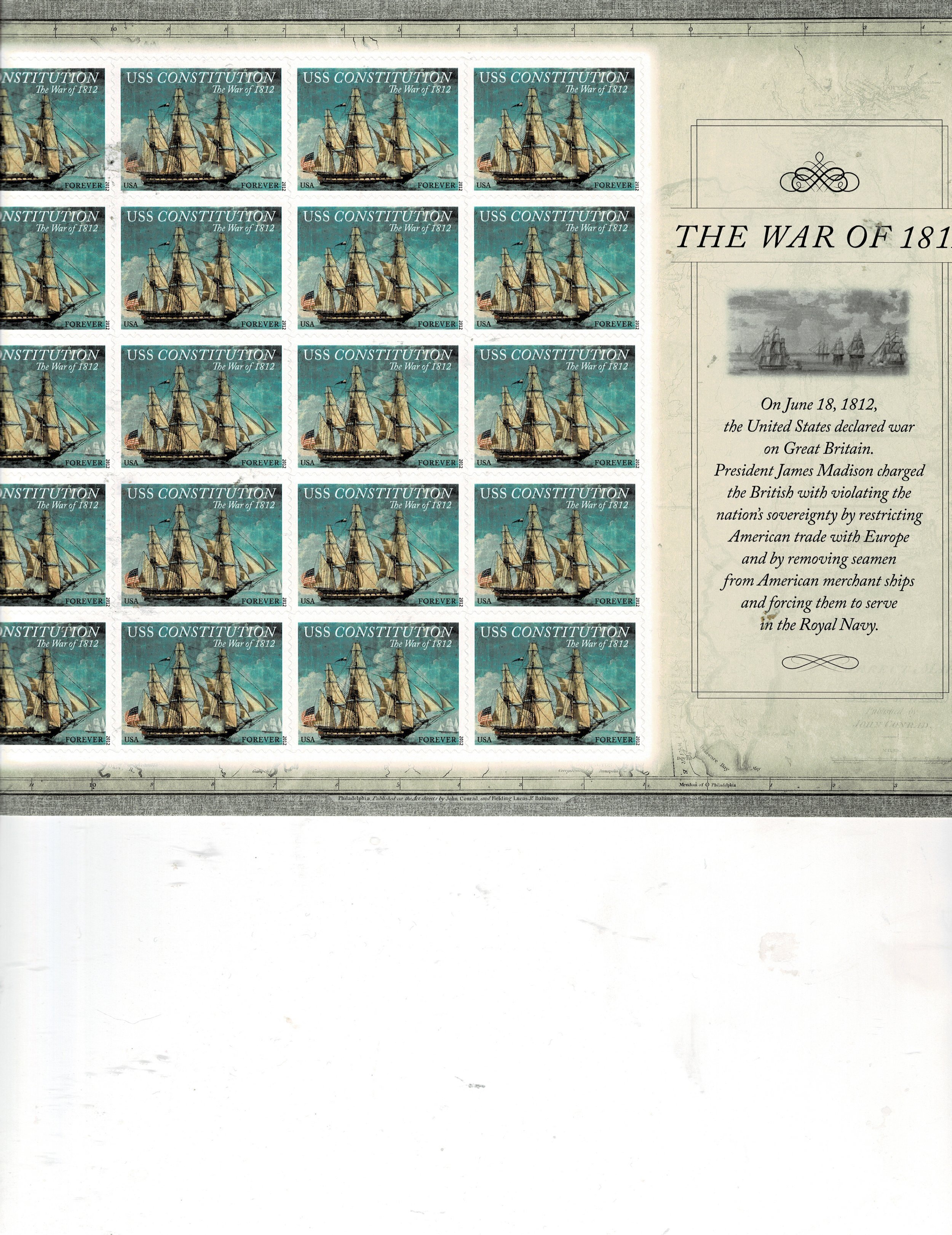 War of 1812 USS Constitution Forever US Imperf Postage Sheet #4703 VF ...