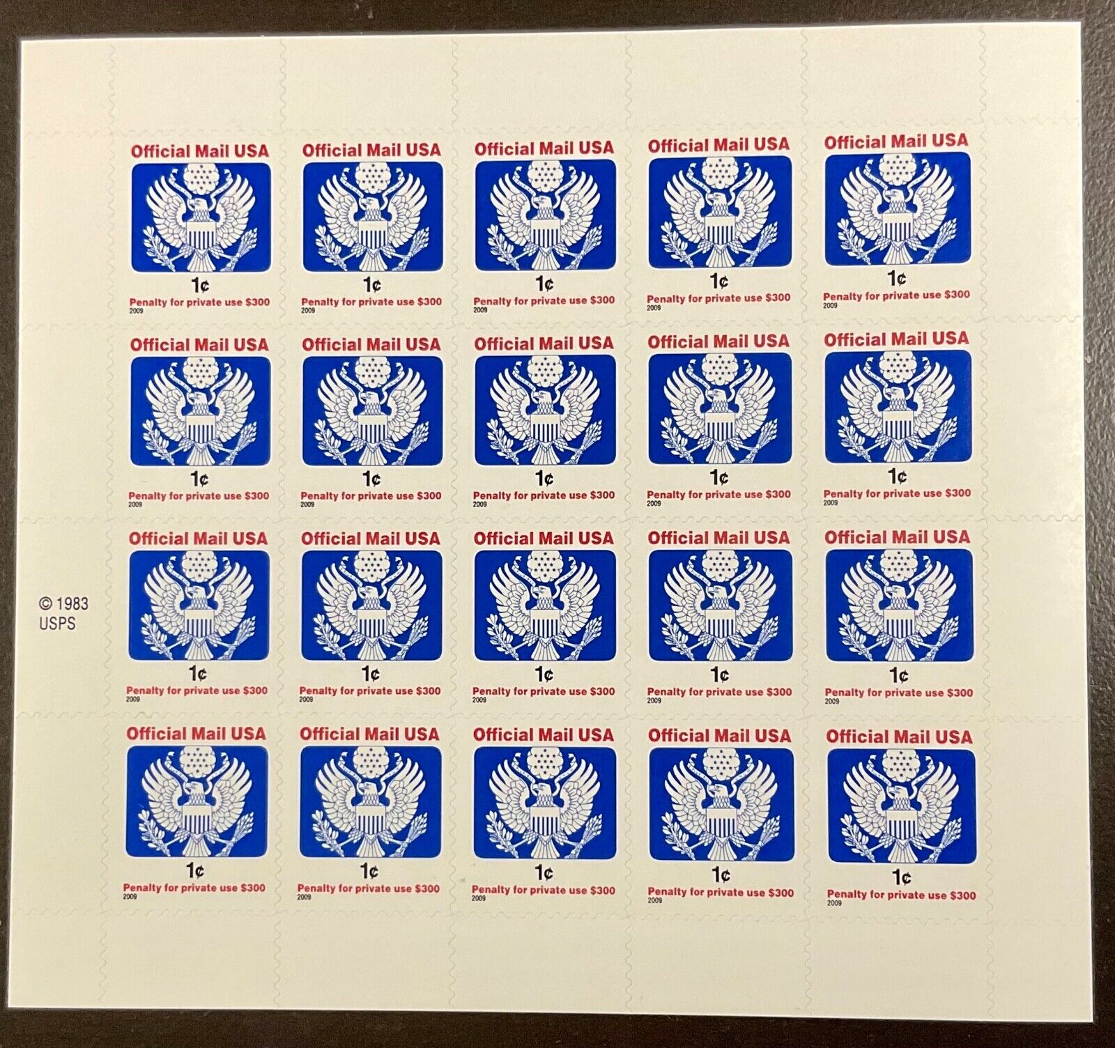 O163 1 cent Eagle Official Issue MNH Sheet of 20 2009 | United States ...