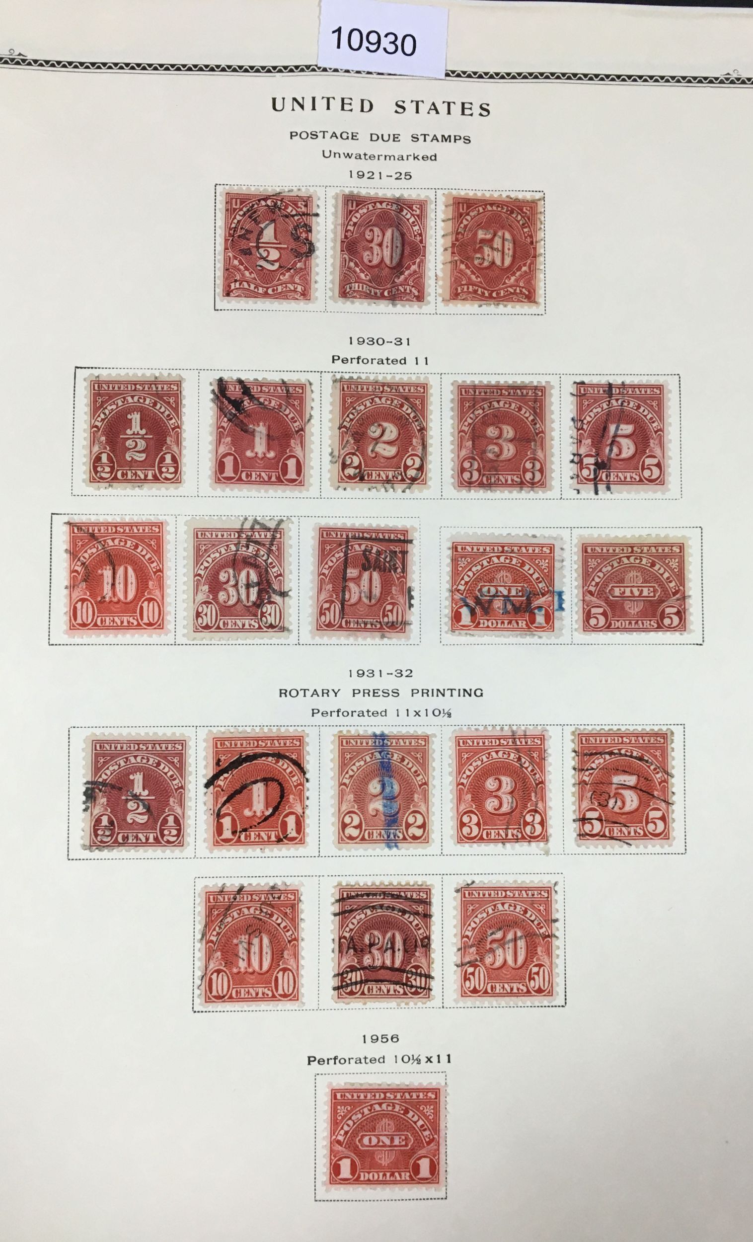 US Stamps 1879-1959 Postage DUE Stamps Used Collection LOT #10930 ...