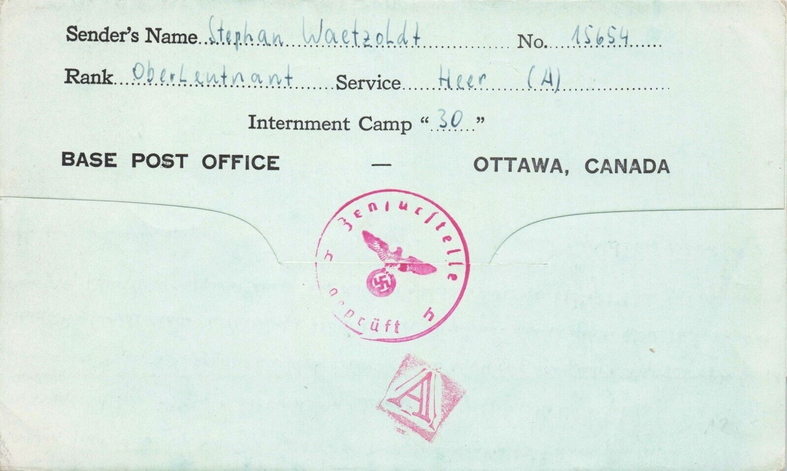 Canada 1944 WWII BOWMANVILLE POW Camp Prisoner of War Cover w/HOF ...
