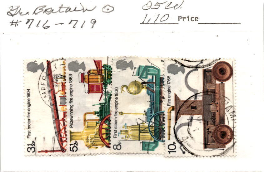 Great Britain, Postage Stamp, #716-719 Used, 1974 Fire Engines (AF ...