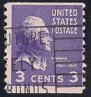 842 3 cent LOGO CANCEL Thomas Jefferson coil Stamp used AVG | United ...