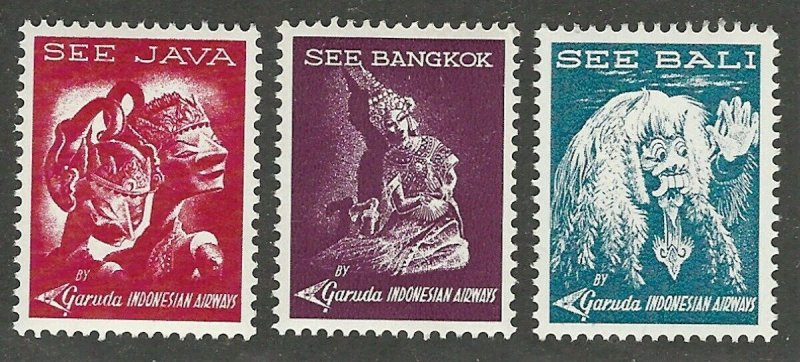 Garuda Indonesian Airways, Set of 3, Poster Stamps / Cinderella Labels ...