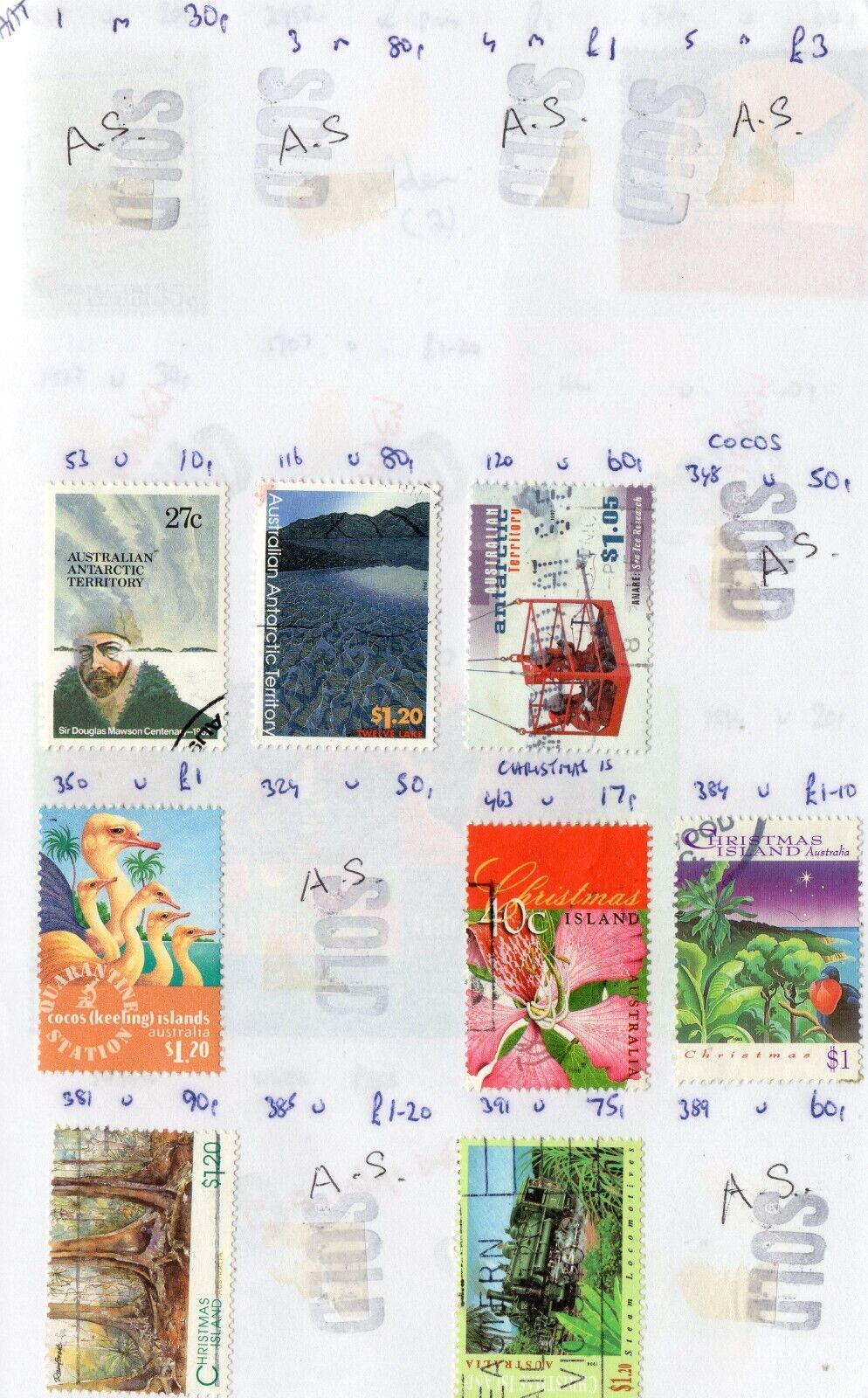 Dealers stamp approval book Australia 78 stamps selling value approx £ ...