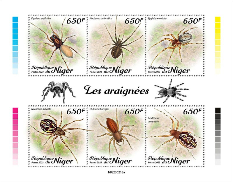 Niger - 2023 Spiders, Woodlouse Spider, Oak Spider - 6 Stamp Sheet ...