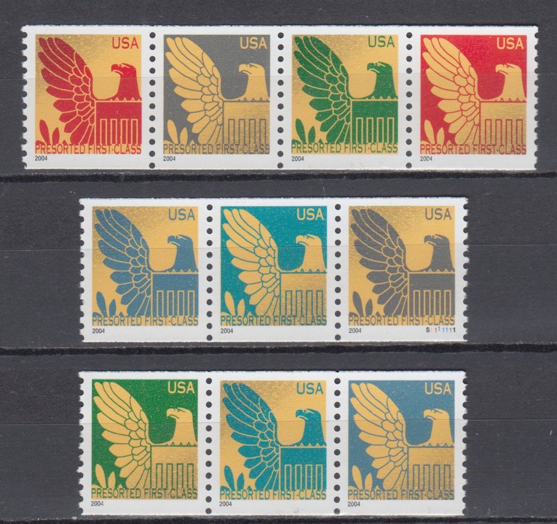 (F) US#3844-3853 Dated 2004 Water activated Presorted Eagle coil set of ...