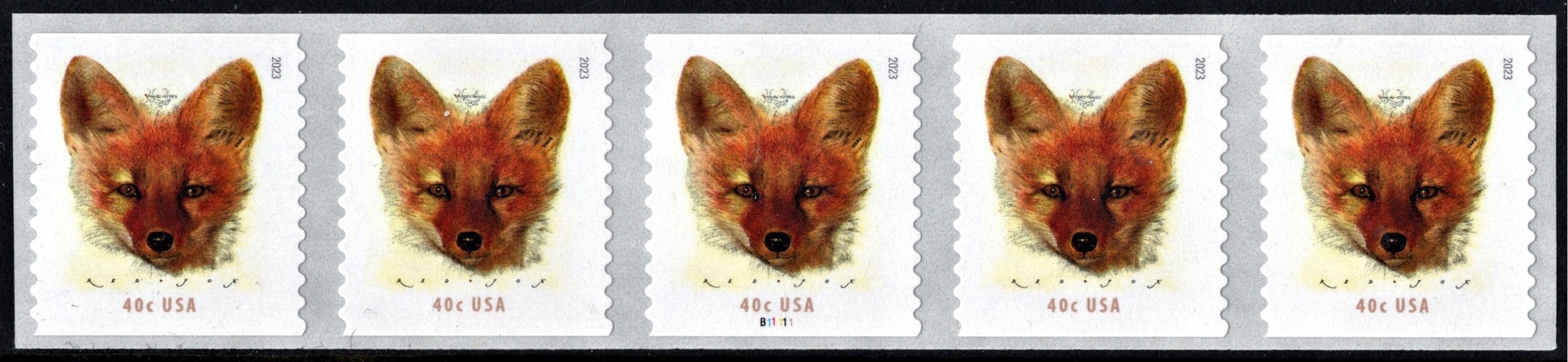 NEW ISSUE 40¢ Red Fox Plate Strip of Five: #B11111 (2023) SA | United ...