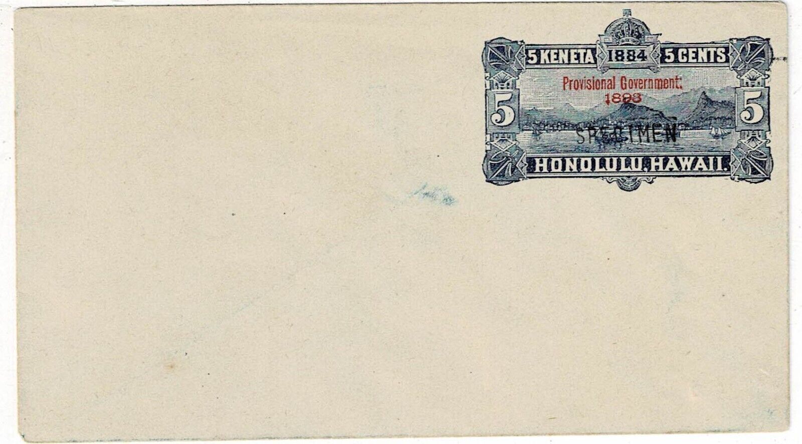 Hawaii 1893 5c stationery envelope with forged SPECIMEN overprint ...