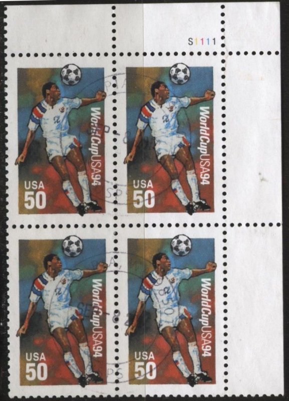 US 2836 (used plate block) 50¢ World Cup Soccer (1994) | United States ...