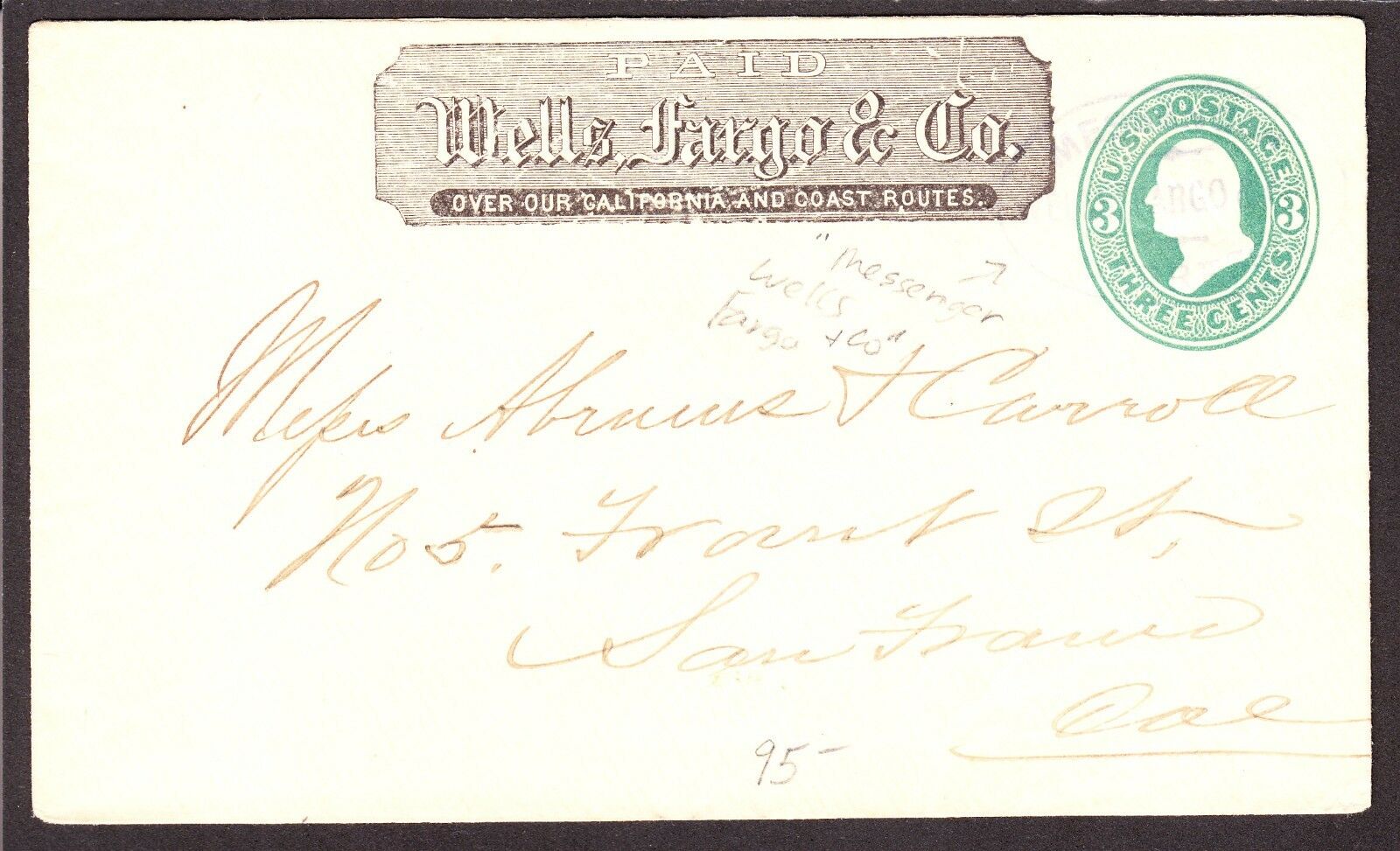 US Wells, Fargo & Co on U164 w/ Messenger Marking Cover | United States ...