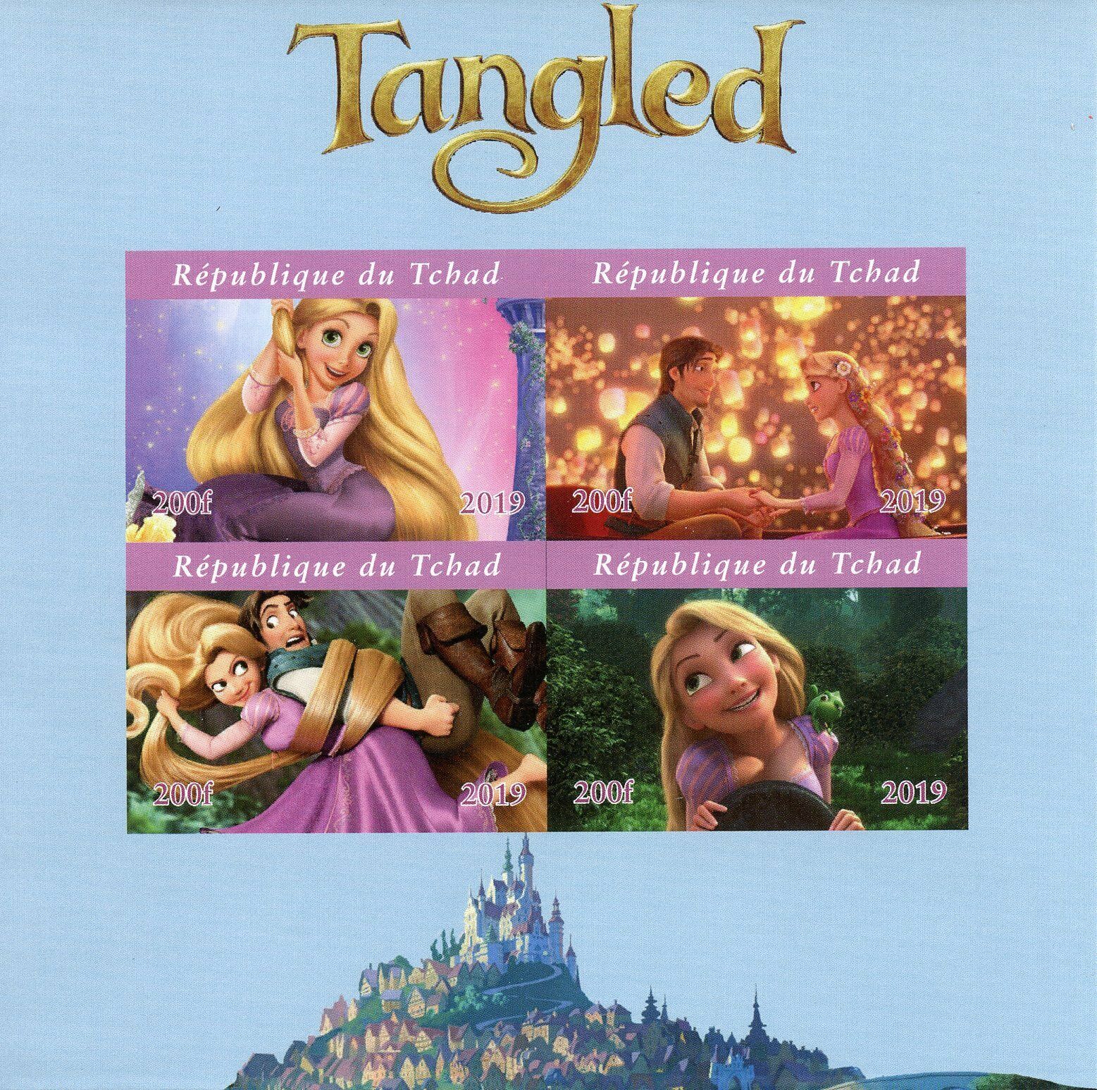 Chad Disney Stamps 2019 MNH Tangled Rapunzel Cartoons Animation 4v IMPF ...