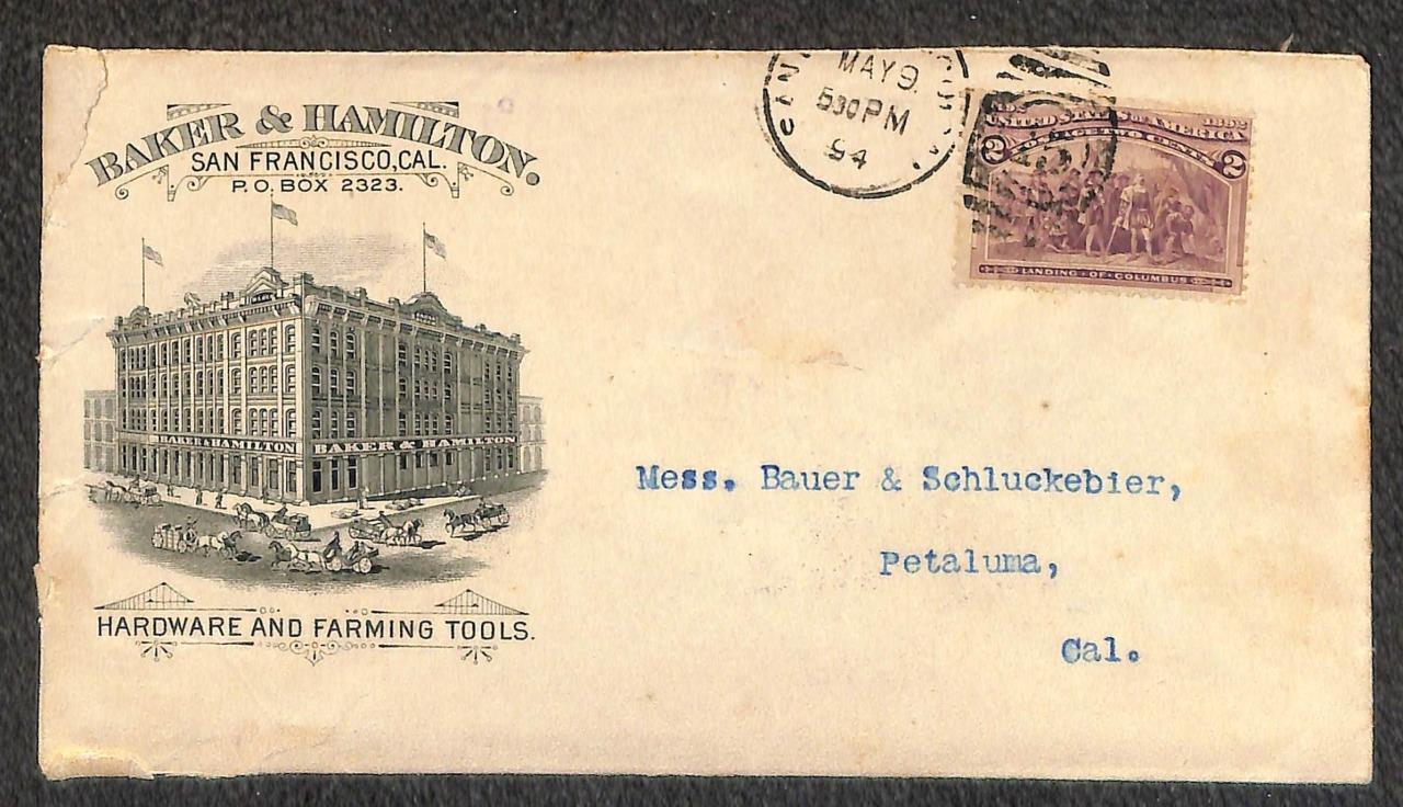 USA #231 Stamp Baker & Hamilton Hardware Farming Tools California ADV ...