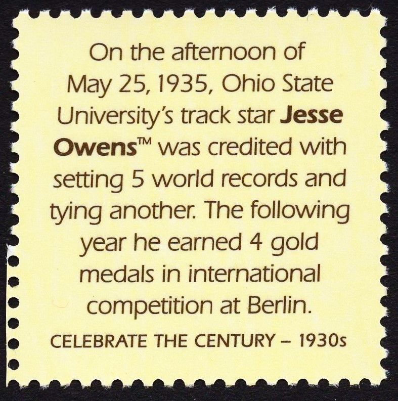 US 3185j MNH VF 32 Cent "Jesse Owens"" Celebrate The Century 1930s ...