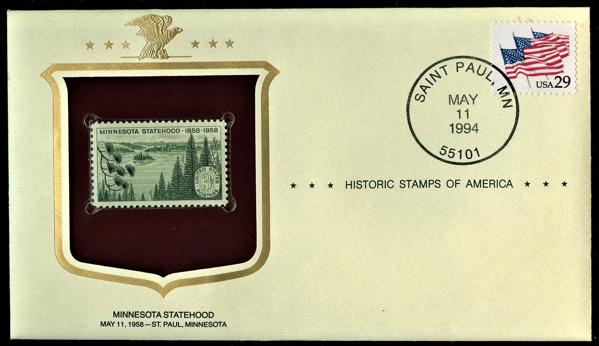 MINNESOTA STATEHOOD - HISTORIC STAMPS OF AMERICA (STAMP ISSUED MAY 11 ...