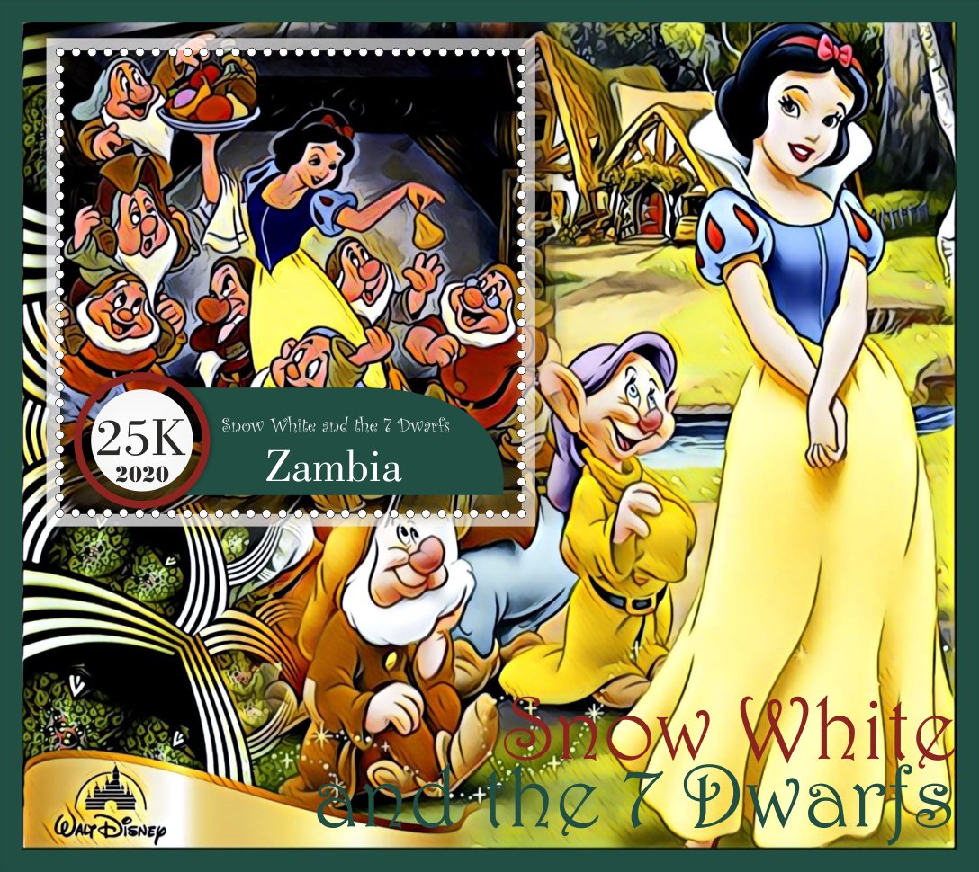 Stamps. Cartoons, Disney, Snow White 2020 year 6 sheets perforated ...
