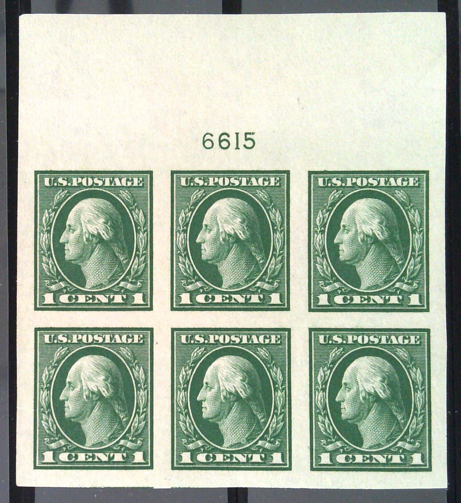 Scott #408 - 1c Green - Washington - P# block of 6 - MNH - 1912 ...