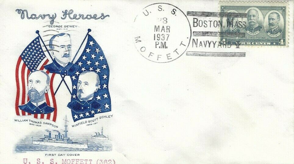 793 4c NAVY HEROES - U/O U.S.S. MOFFETT (DD-362) - a ton of backstamps ...