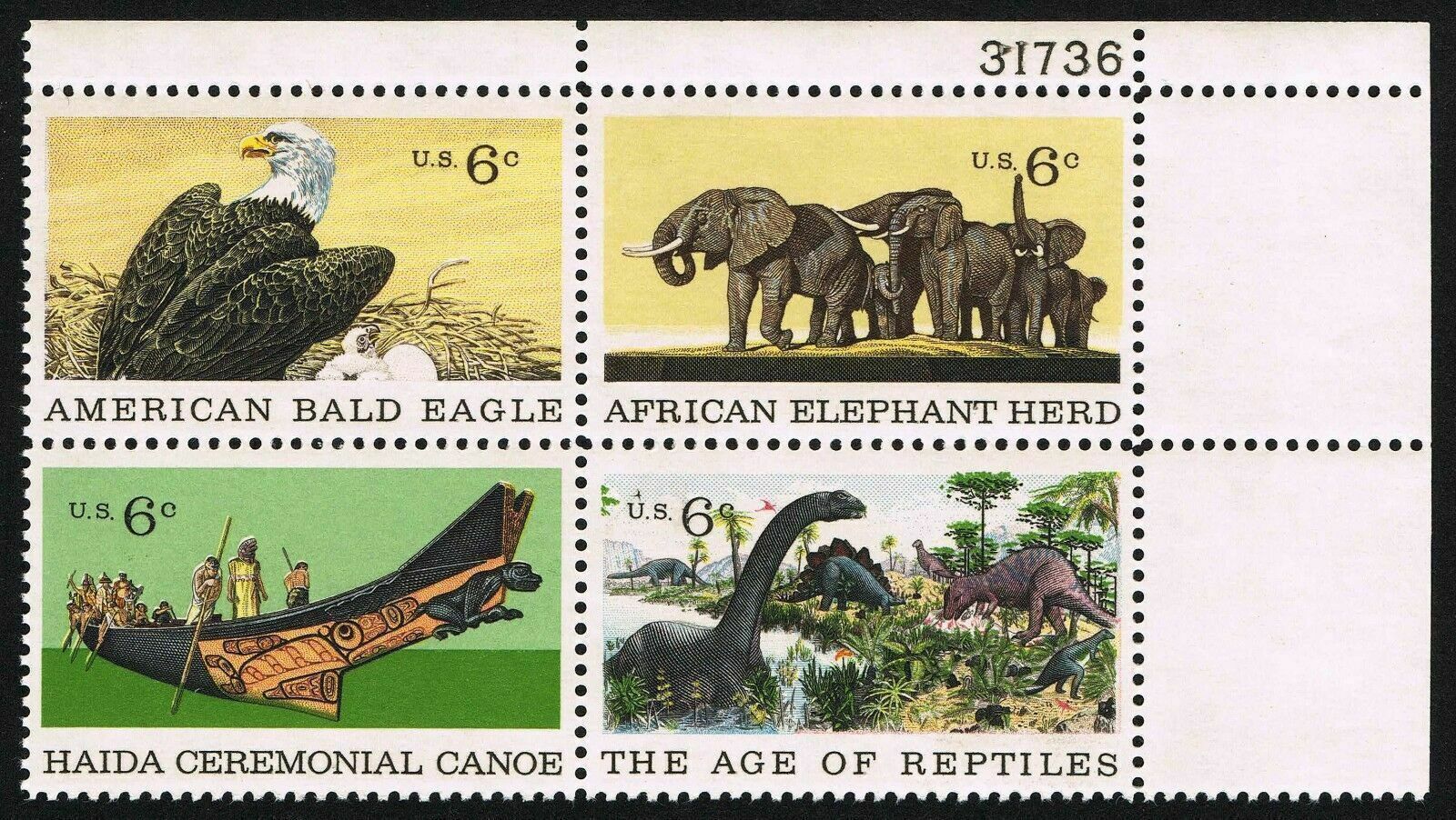 1970 Natural History Plate Block Of 4 6c Stamps, Sc#1387-1390, MNH, OG ...