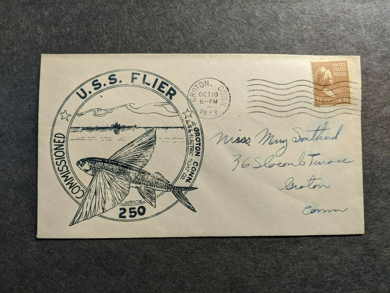 Submarine USS FLIER SS-250 Naval Cover 1943 HEBDITCH WWII COMMISSIONED ...