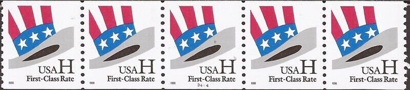 US Stamp - 1998 (33c) Non-Denominated Uncle Sam Hat - Coil 5 Stamp ...