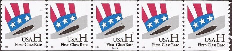US Stamp - 1998 (33c) Non-Denominated Uncle Sam Hat - Coil 5 Stamp ...