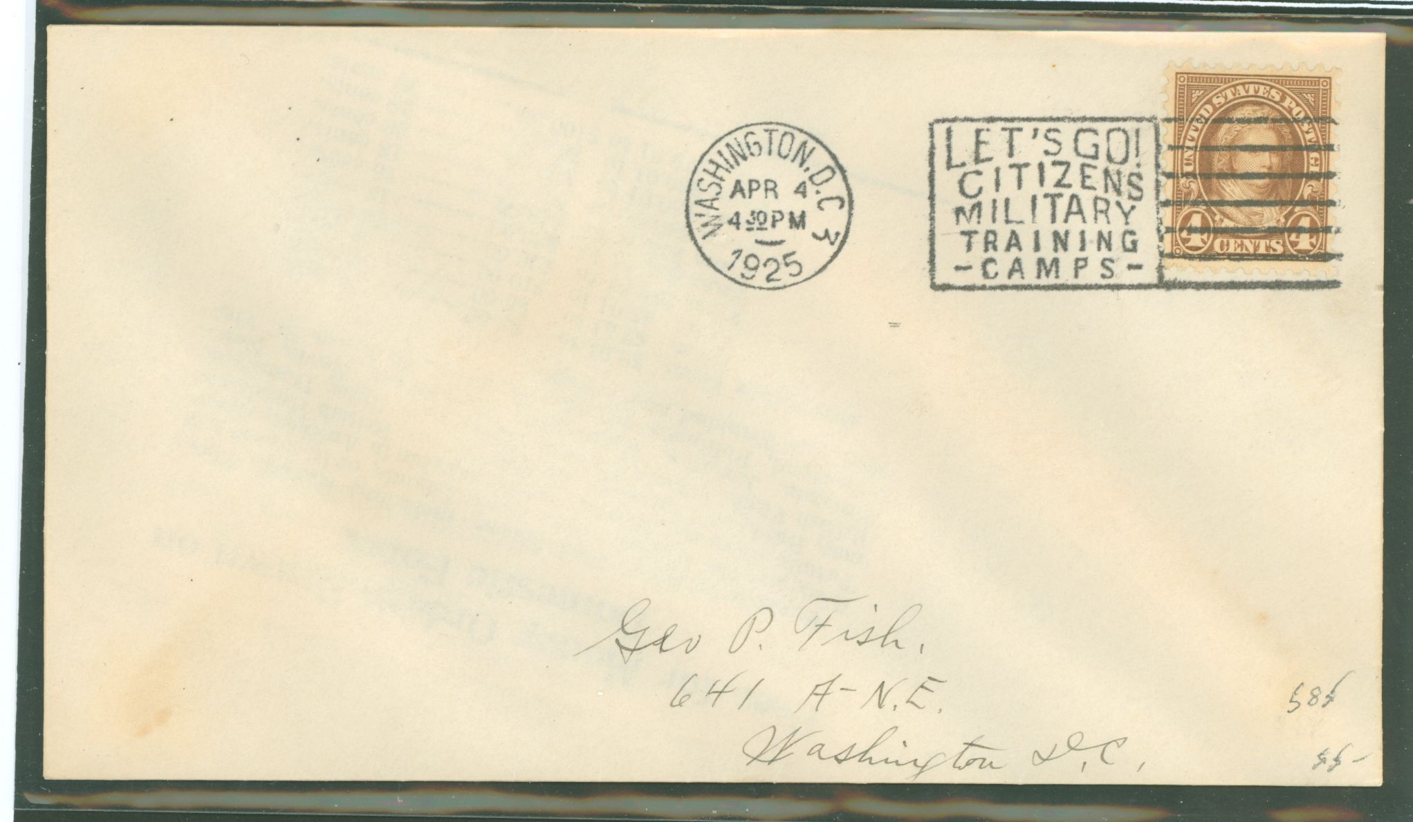 US 585 1925 4c Martha Washington (fourth Bureau defintive) single on an ...